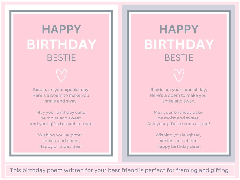 Bestie Birthday Poem Printable for Best Friend Instant Download Perfect ...