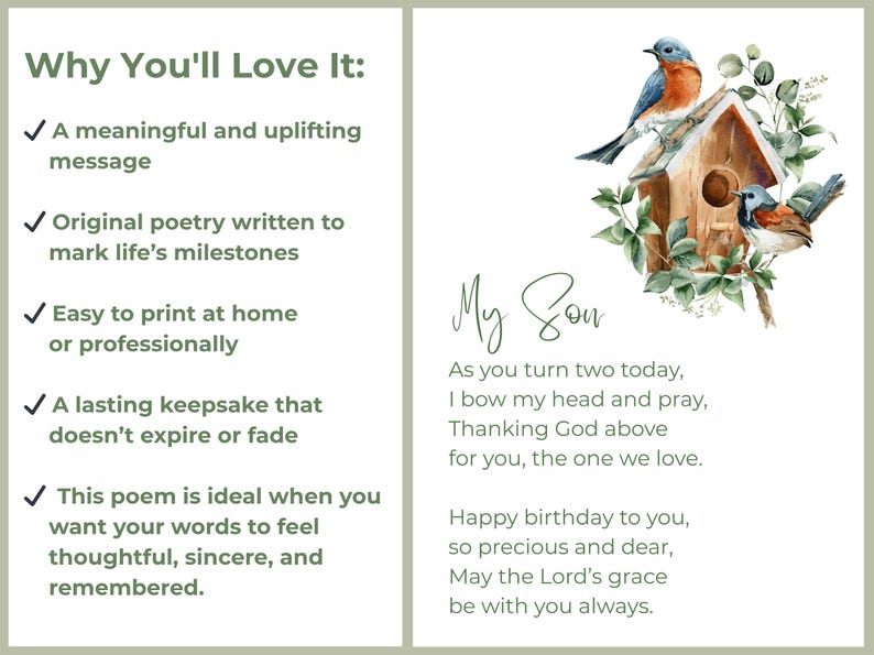 2nd Birthday Poem for Son Printable Meaningful Gift Digital Download - Etsy