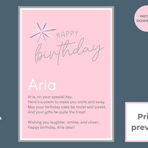 Aria Personalized Birthday Poem Print Happy Birthday Poems Birthday ...