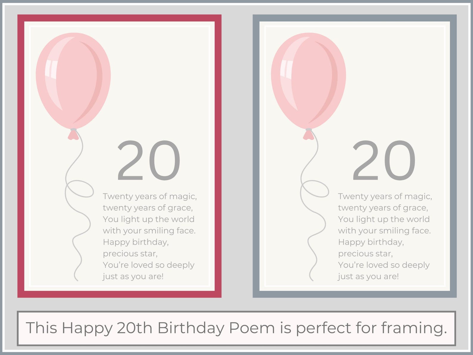 Loving 20th Birthday Poem Printable for Daughter Friend Sister ...