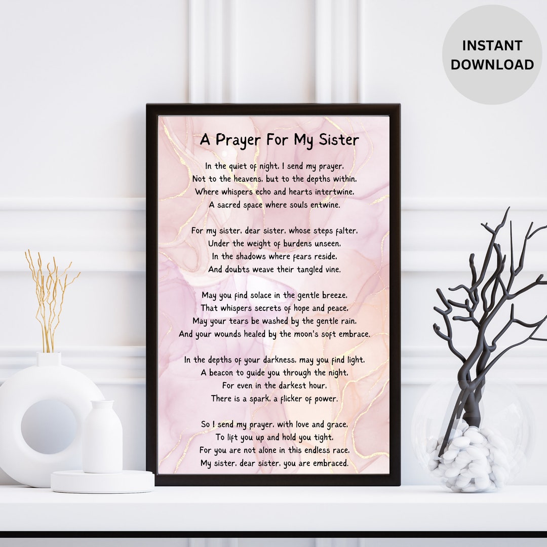 A Prayer For My Sister Printable Poem For Sister Spiritual Poem For