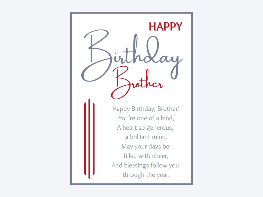 Brother Birthday Poems Happy Birthday Brother Poem Print Happy Birthday ...