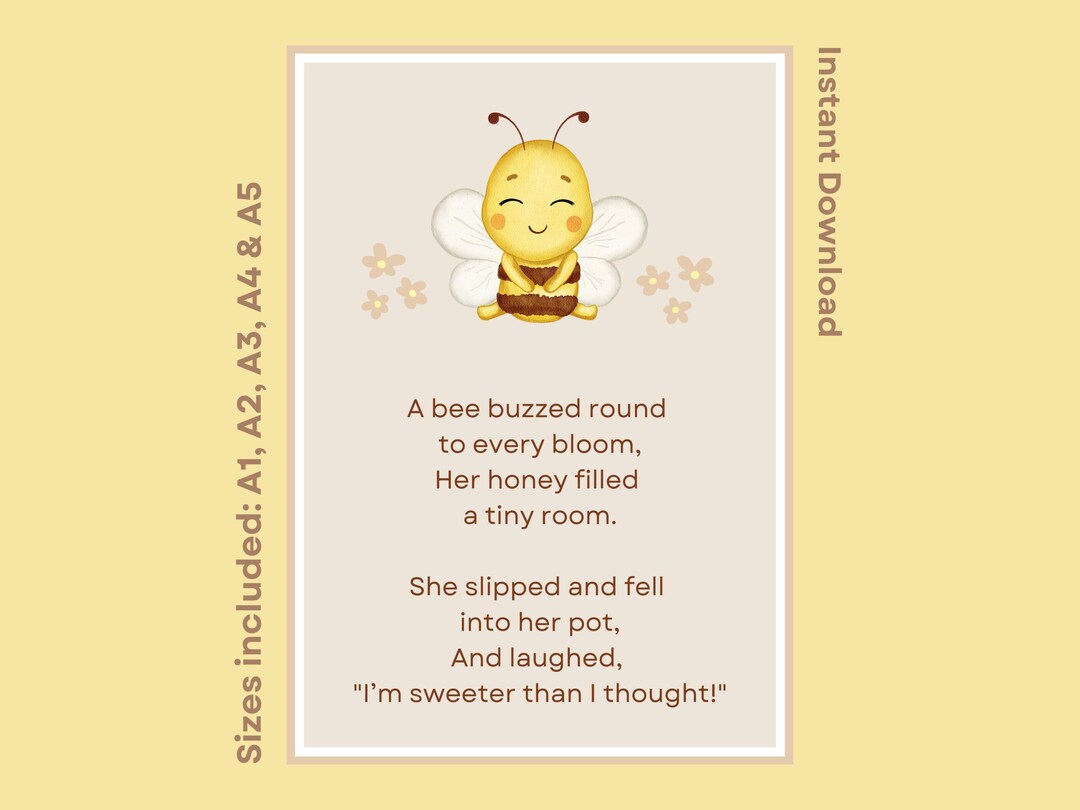Adorable Children's Rhyme Printable Funny Animal Poem for Kids Instant ...