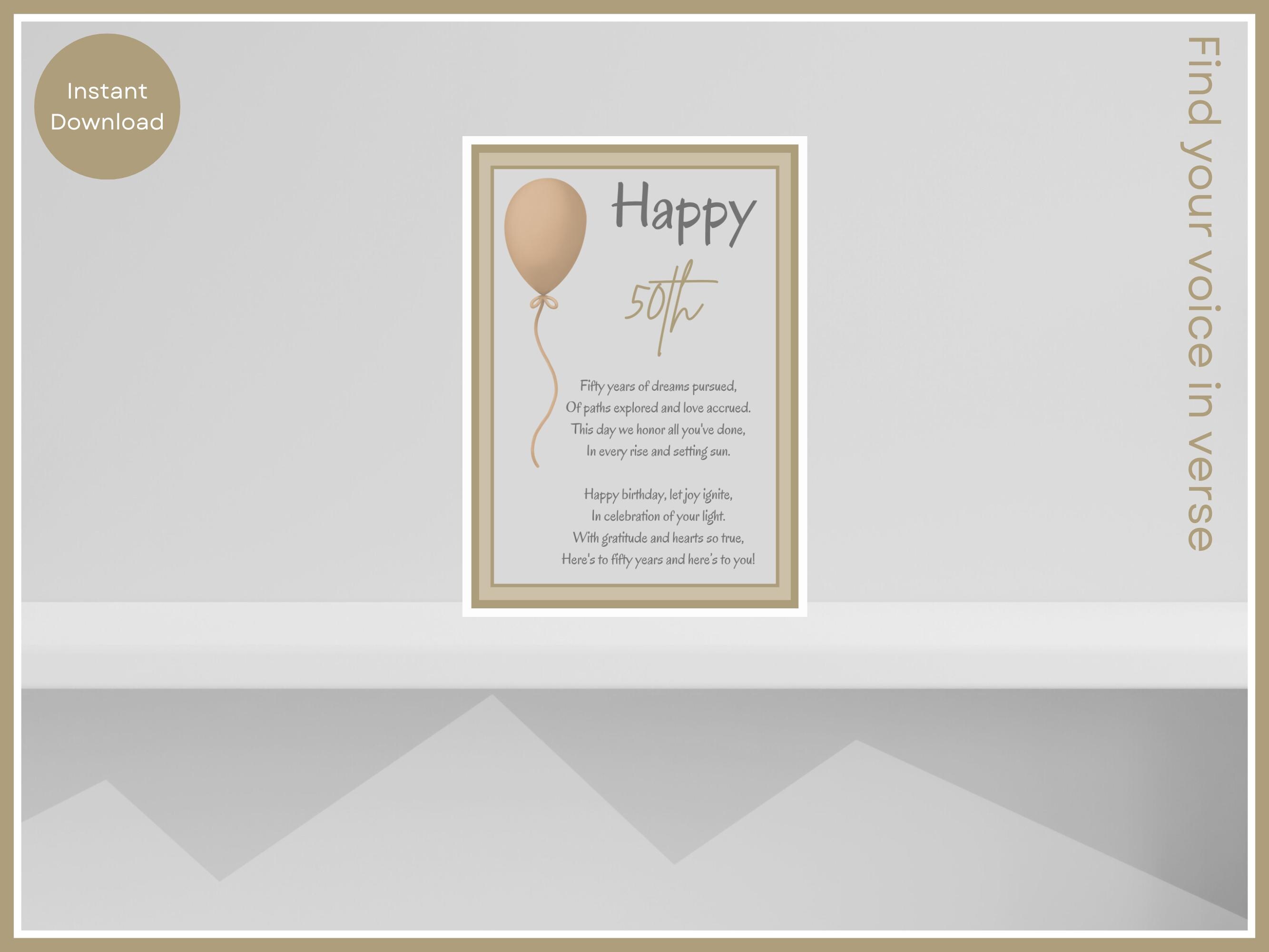 50th Birthday Poem Printable Milestone Gift Instant Download - Etsy