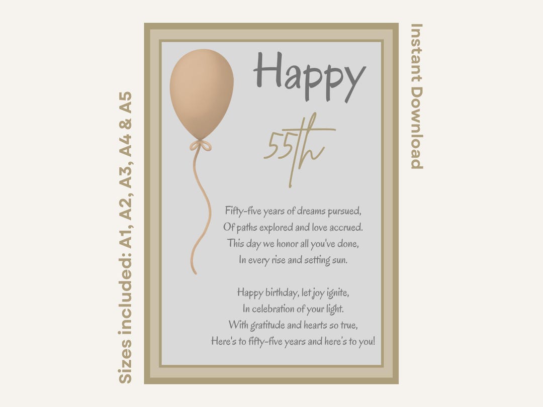 Happy 55th Birthday Poem for Him or Her Printable Instant Download 55th ...