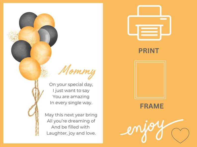 Happy Birthday Poem for Mommy Printable Keepsake for Mother Instant ...