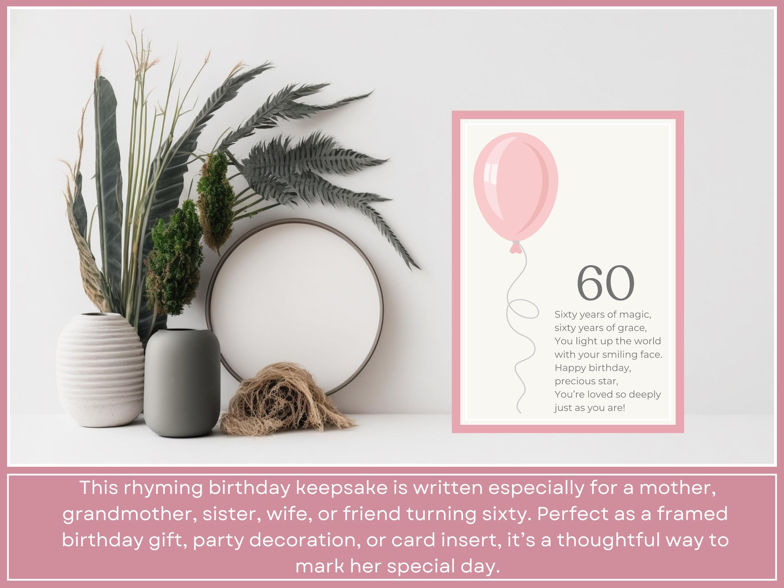 60th Birthday Poem Printable: Gift for Mom, Sister, Wife, Friend ...
