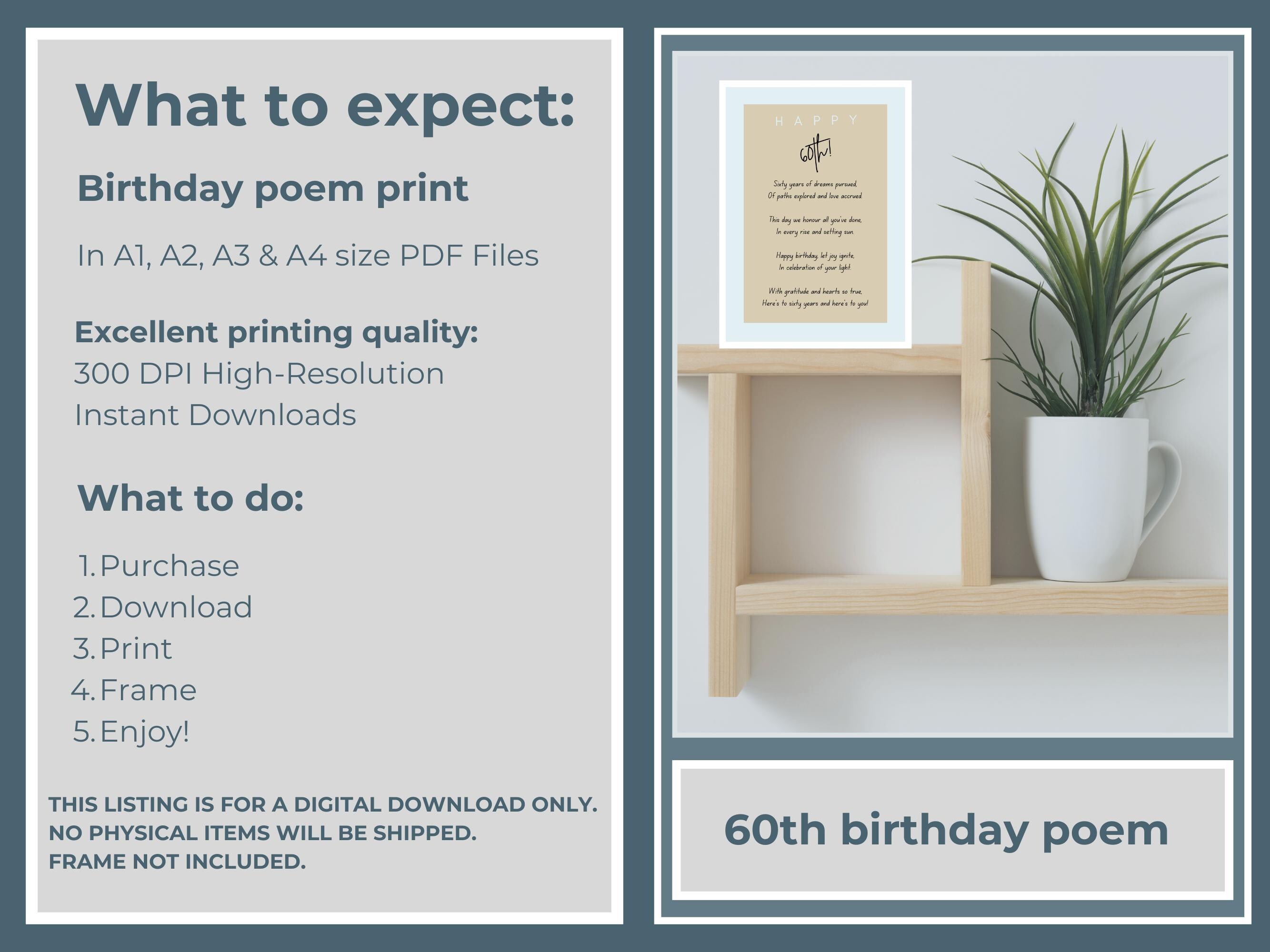 60th Birthday Poem Printable Instant Download Perfect for Framing and ...