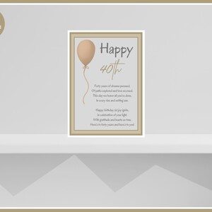 40th Birthday Poem Printable for Him or Her: Elegant Keepsake Gift ...