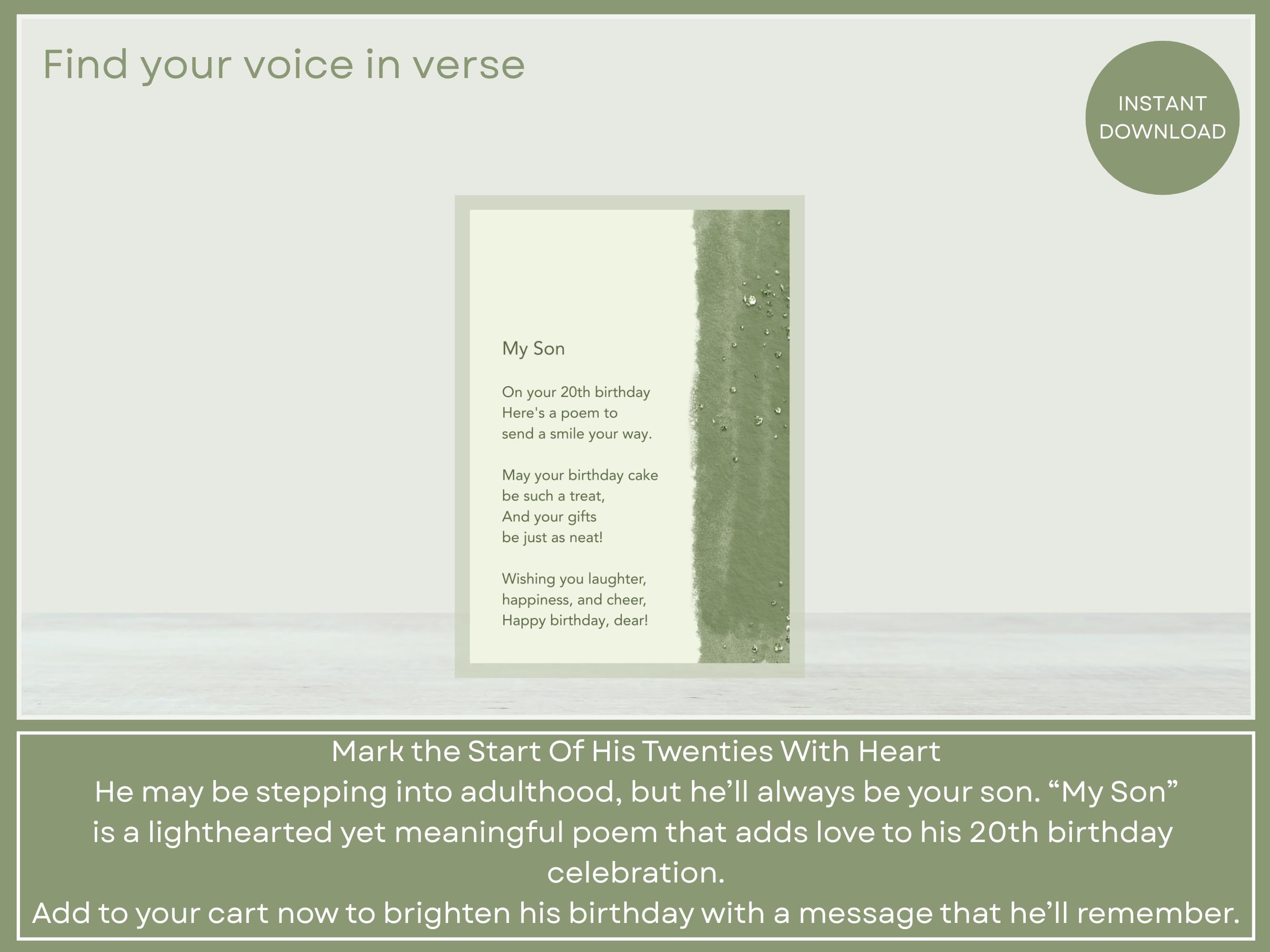 20th Birthday Poem for Son Printable Gift Instant Download - Etsy