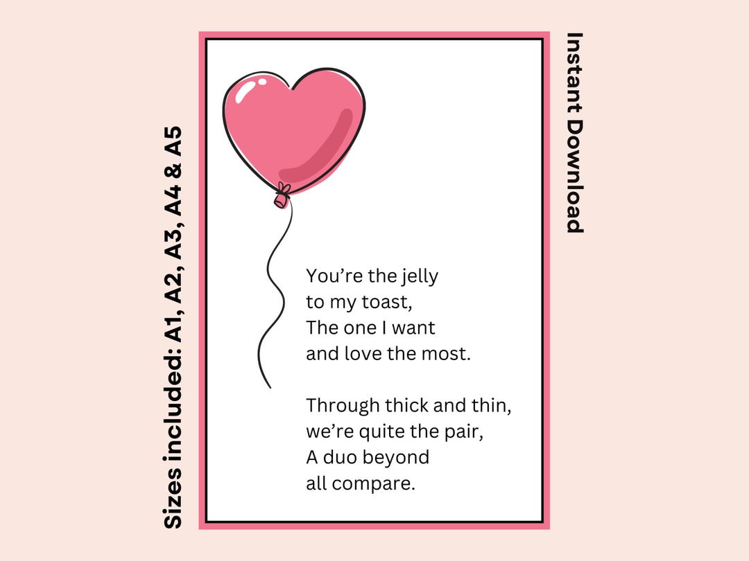 A Love Poem for Him or Her Printable Instant Download "jelly to My ...