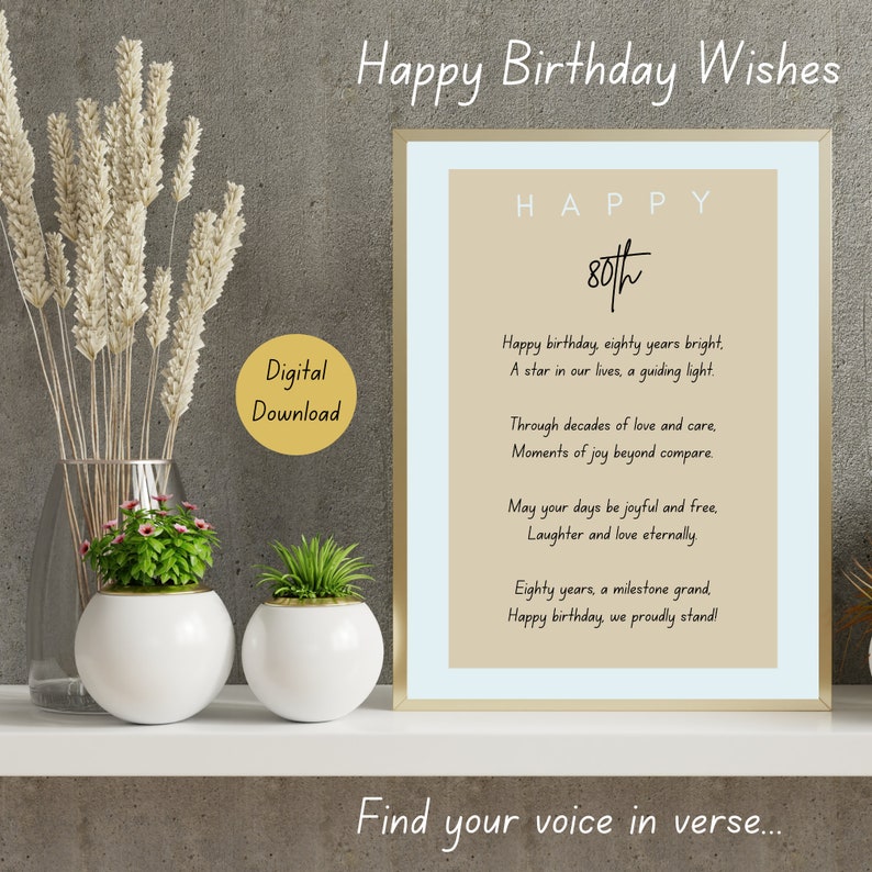 80th Birthday Poem Print Birthday Wishes Unique Birthday Gift Printable ... 80th Birthday Poem Print Birthday Wishes Unique Birthday Gift Printable ...
