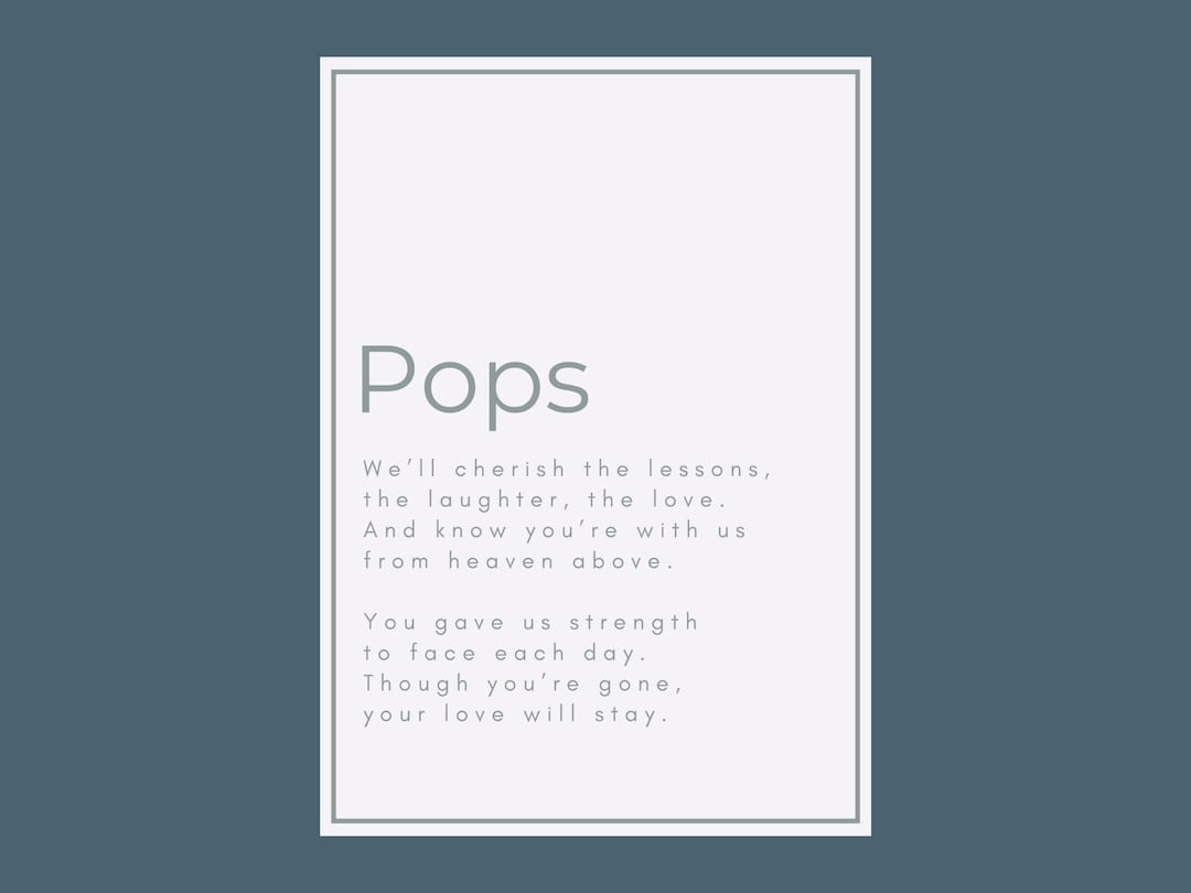 In Loving Memory of Pops Funeral Poem Printable Instant Download ...
