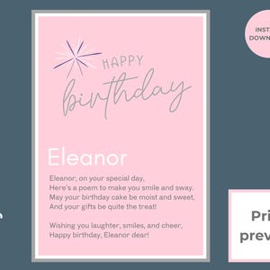 Eleanor Personalized Birthday Poem Print Happy Birthday Print Birthday ...