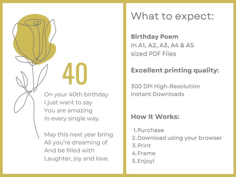 40th Birthday Poem Printable Heartfelt Gift for Her Instant Download - Etsy