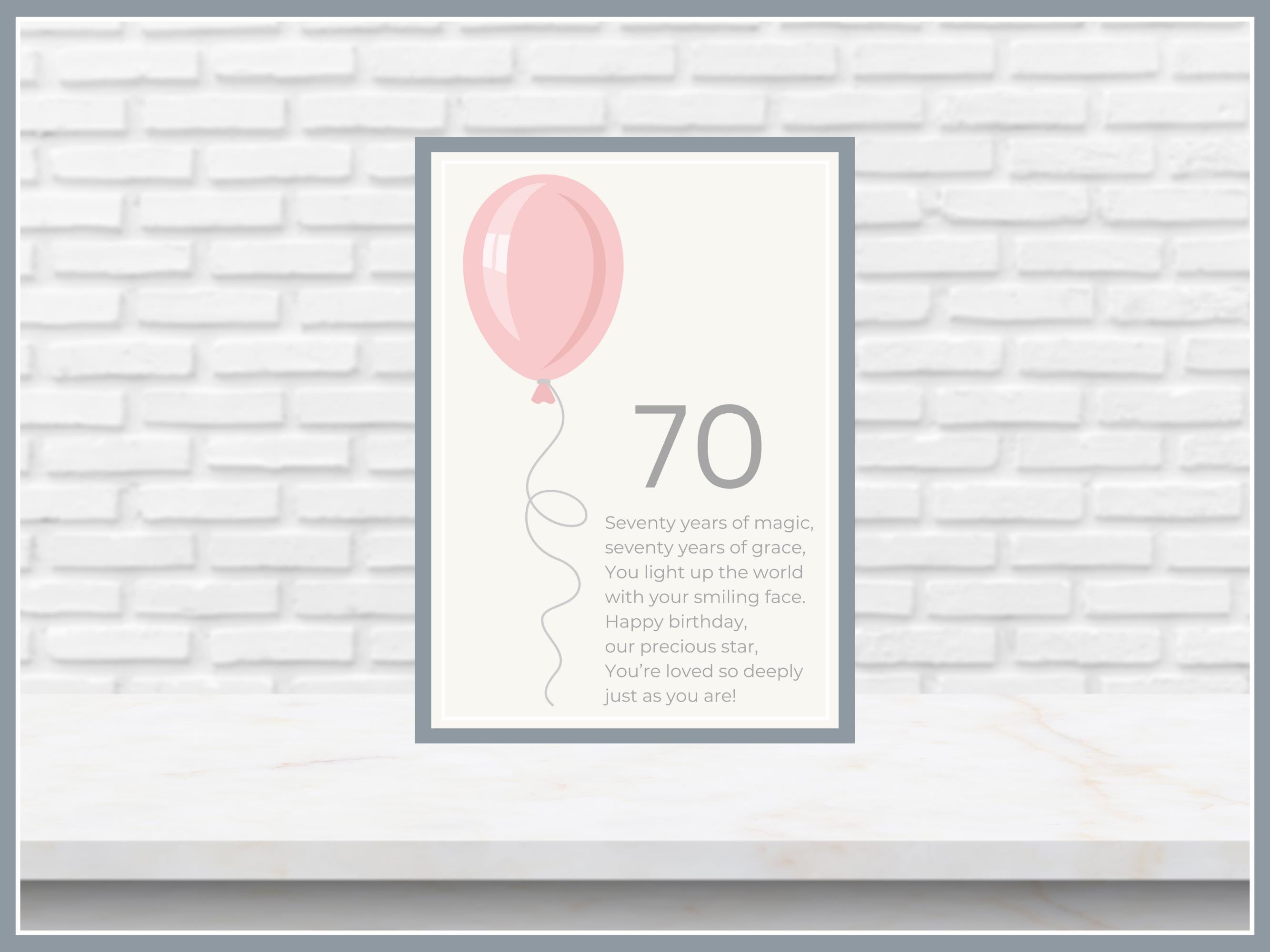 Happy 70th Birthday Poem Printable for Mom Gran Sister Friend Wife This ...