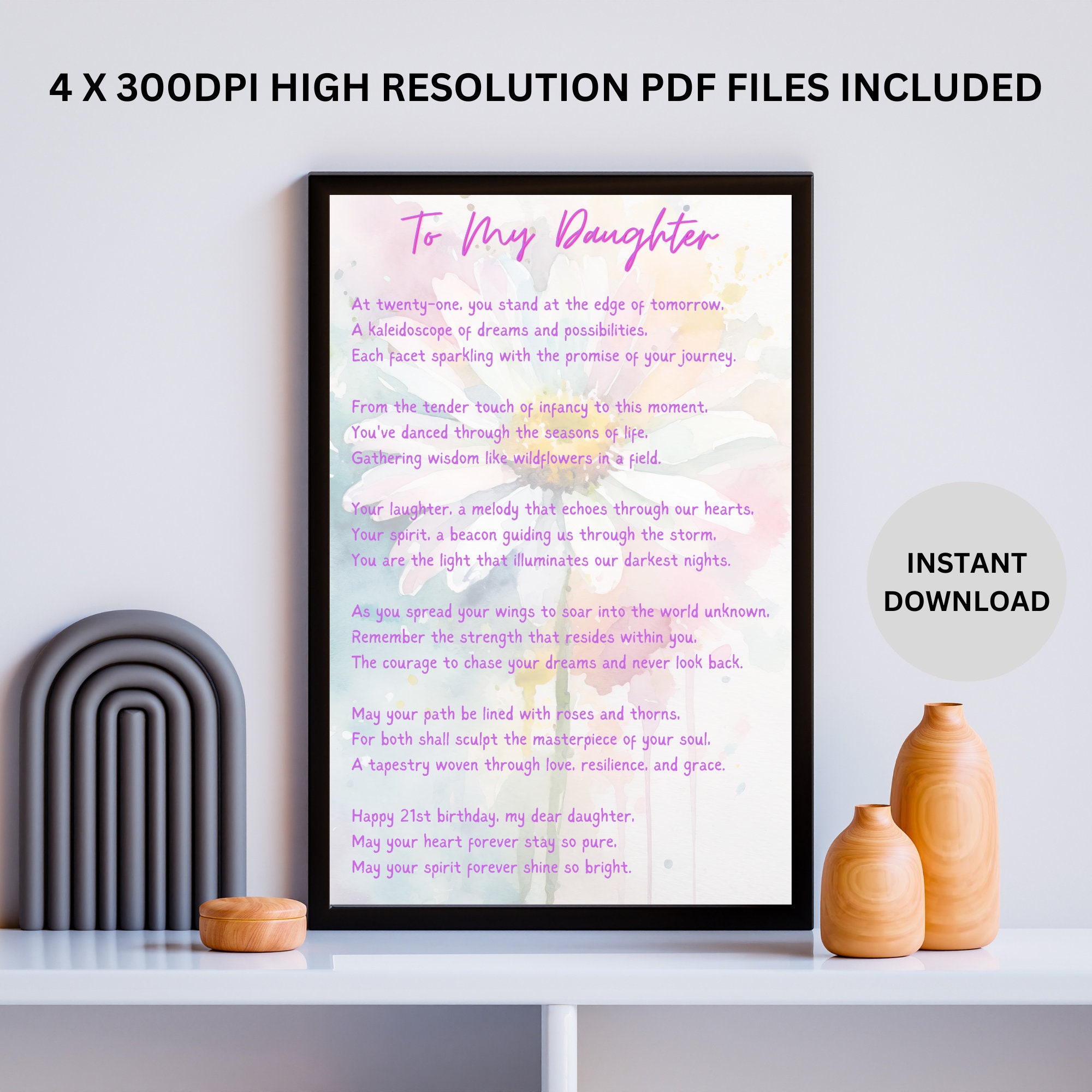 Daughter's 21st Birthday Poem Printable Wall Art of Free Verse ...