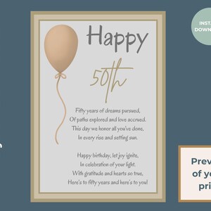 Happy 50th Birthday Poem Print Birthday Poems Printable Poem 50th ...