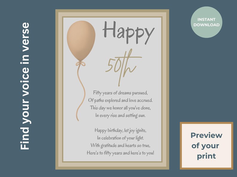 Happy 50th Birthday Poem Print Birthday Poems Printable Poem 50th ...