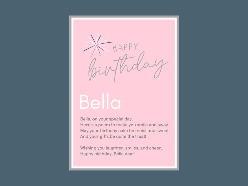 Bella Personalized Birthday Poem Print Happy Birthday Poems for ...