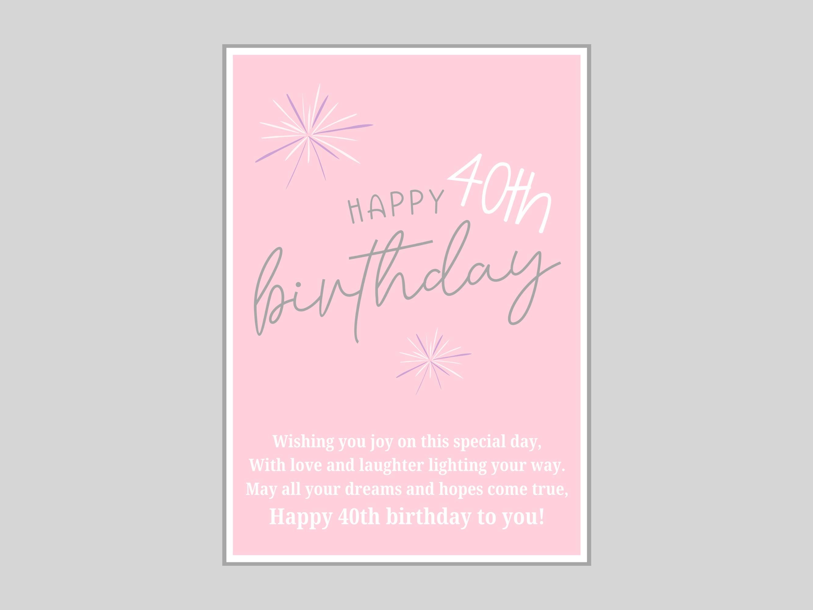 40th Birthday Poem Printable for Daughter Sister Friend Wife Instant ...