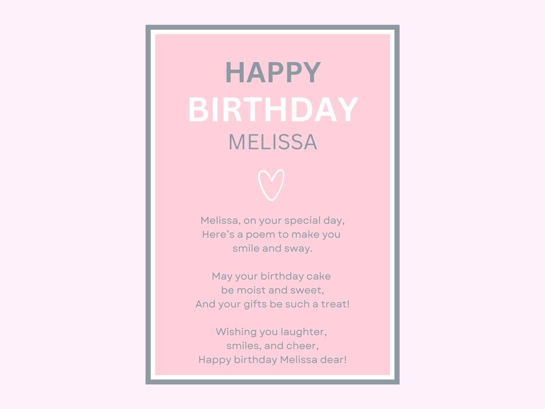 Melissa Birthday Poem Custom Poem Instant Download Personalized Poem ...