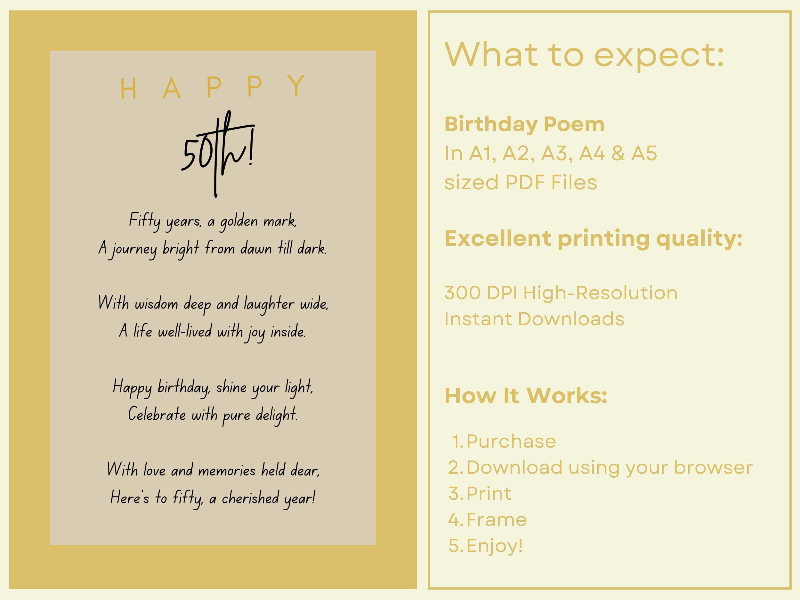 50th Birthday Poem Printable Keepsake Gift Instant Download - Etsy