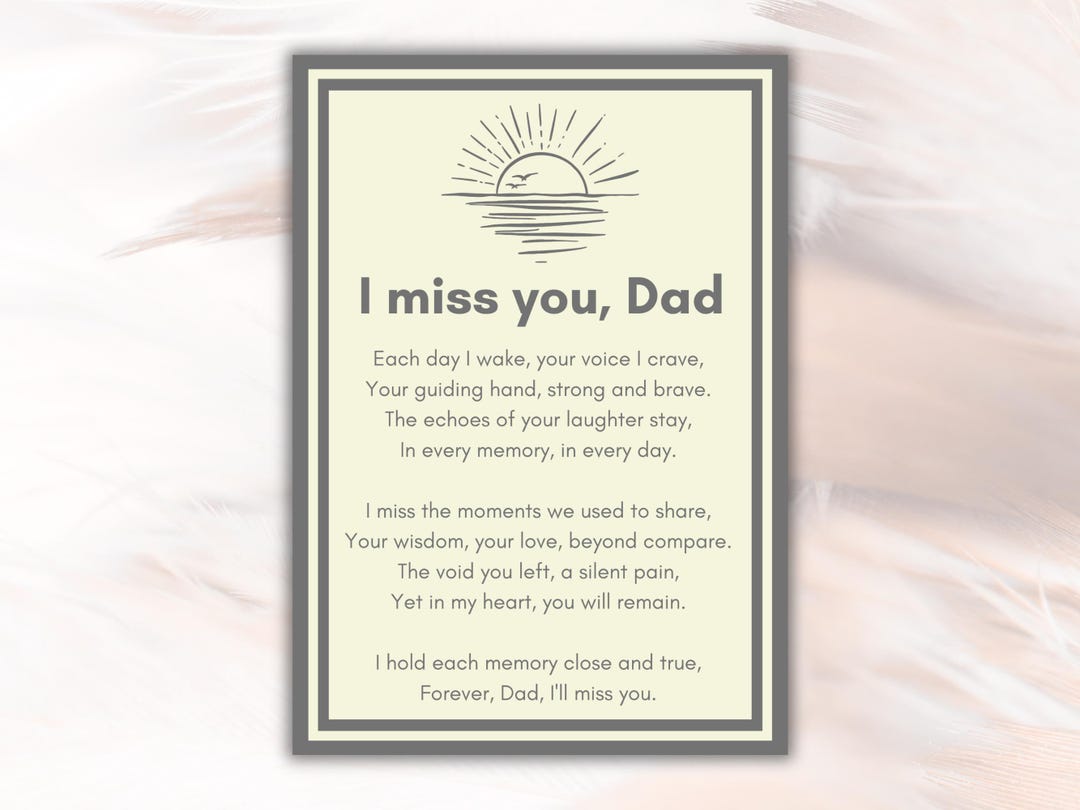 Dad Funeral Poem Printable Instant Download "i Miss You, Dad" Perfect ...