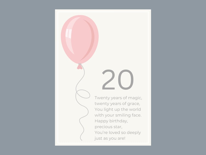 Loving 20th Birthday Poem Printable for Daughter Friend Sister ...