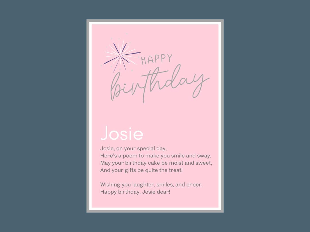 Josie Personalized Birthday Poem Print Happy Birthday Poems ...