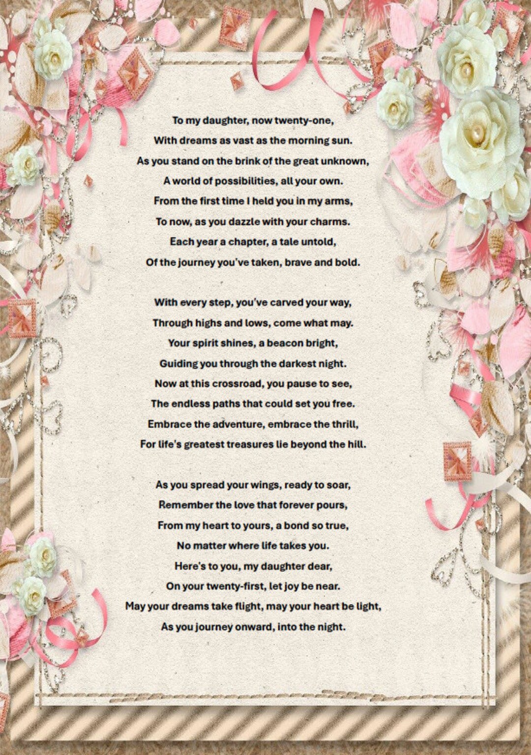 A Poem for Your Daughter Turning 21. A Keepsake to Treasure. Heartfelt ...