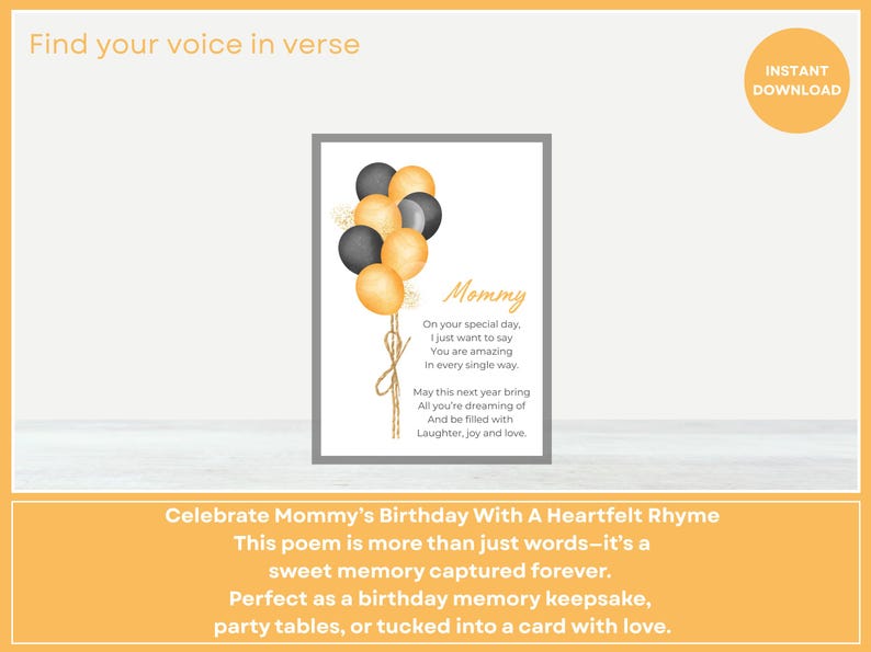 Happy Birthday Poem for Mommy Printable Keepsake for Mother Instant ...