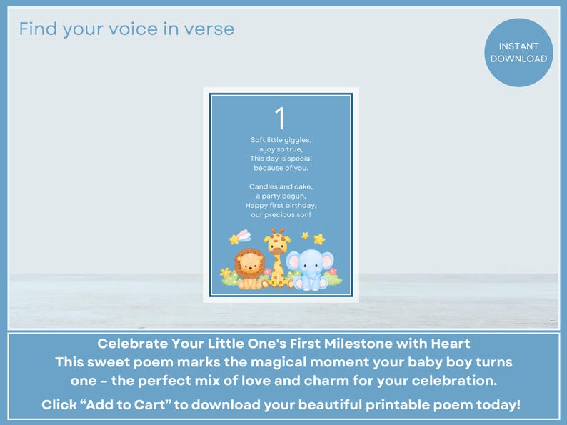 First Birthday Poem for Son: Keepsake Nursery Decor (digital Download ...