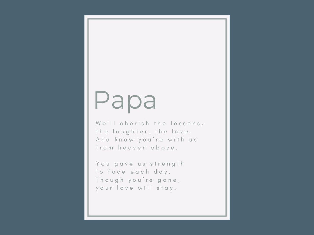 Funeral Poems in Memory of Papa Poems Remembrance Poem Loss of Papa in ...