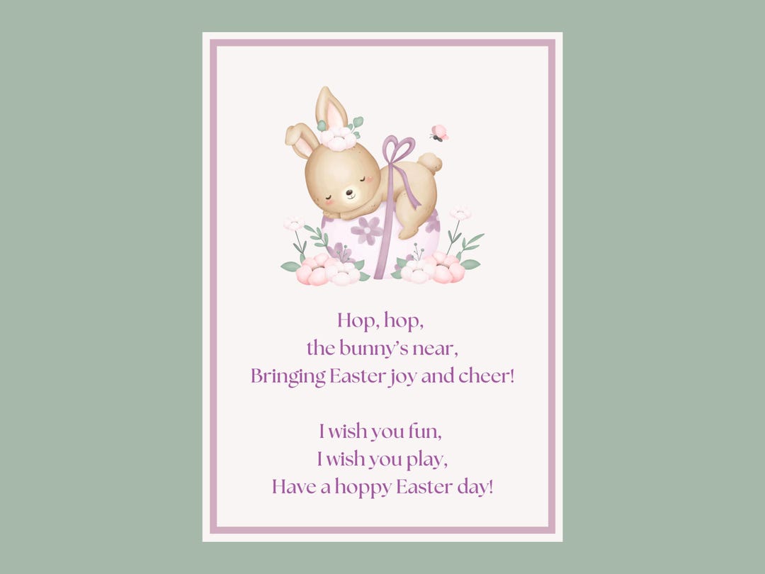 Children's Rhymes Happy Easter Poem Printable for Kids Instant Download ...