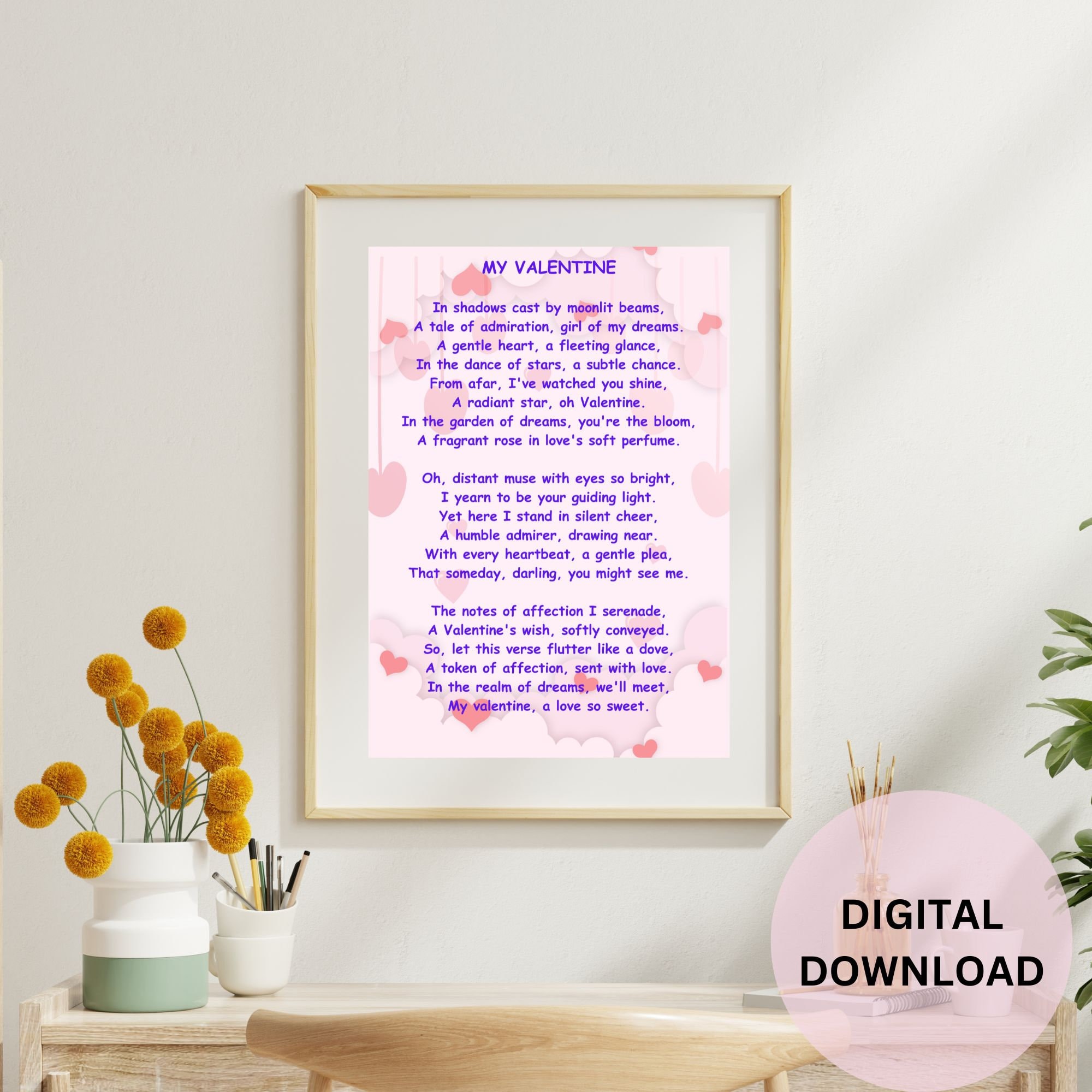 Be My Valentine Poem Wall Art Printables Gift Decor Downloads PDF ...