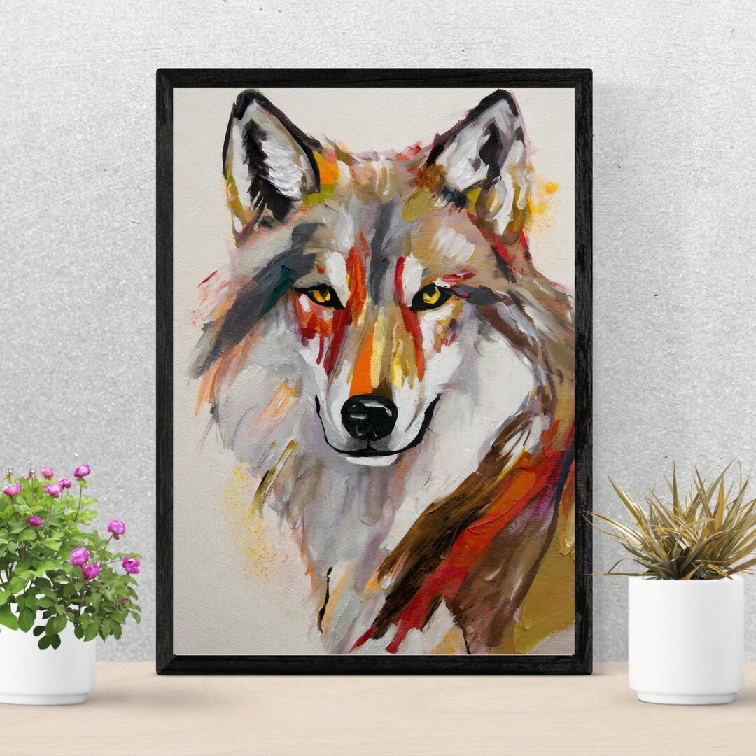 Wolf Oil Painting Neutral Colours Instant Download Printable Wall Art ...
