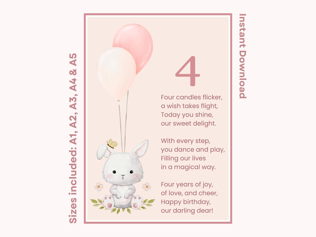 Happy 4th Birthday Poem for Daughter Granddaughter Niece or Little Girl ...