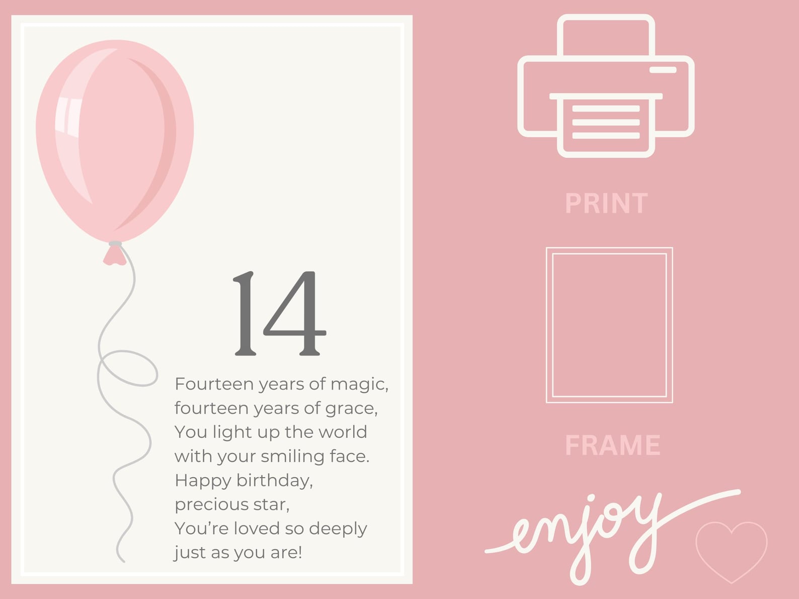 Happy 14th Birthday Poem Printable for Daughter Sister Friend ...