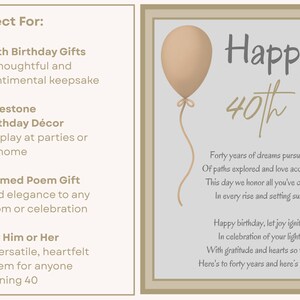 40th Birthday Poem Printable for Him or Her: Elegant Keepsake Gift ...
