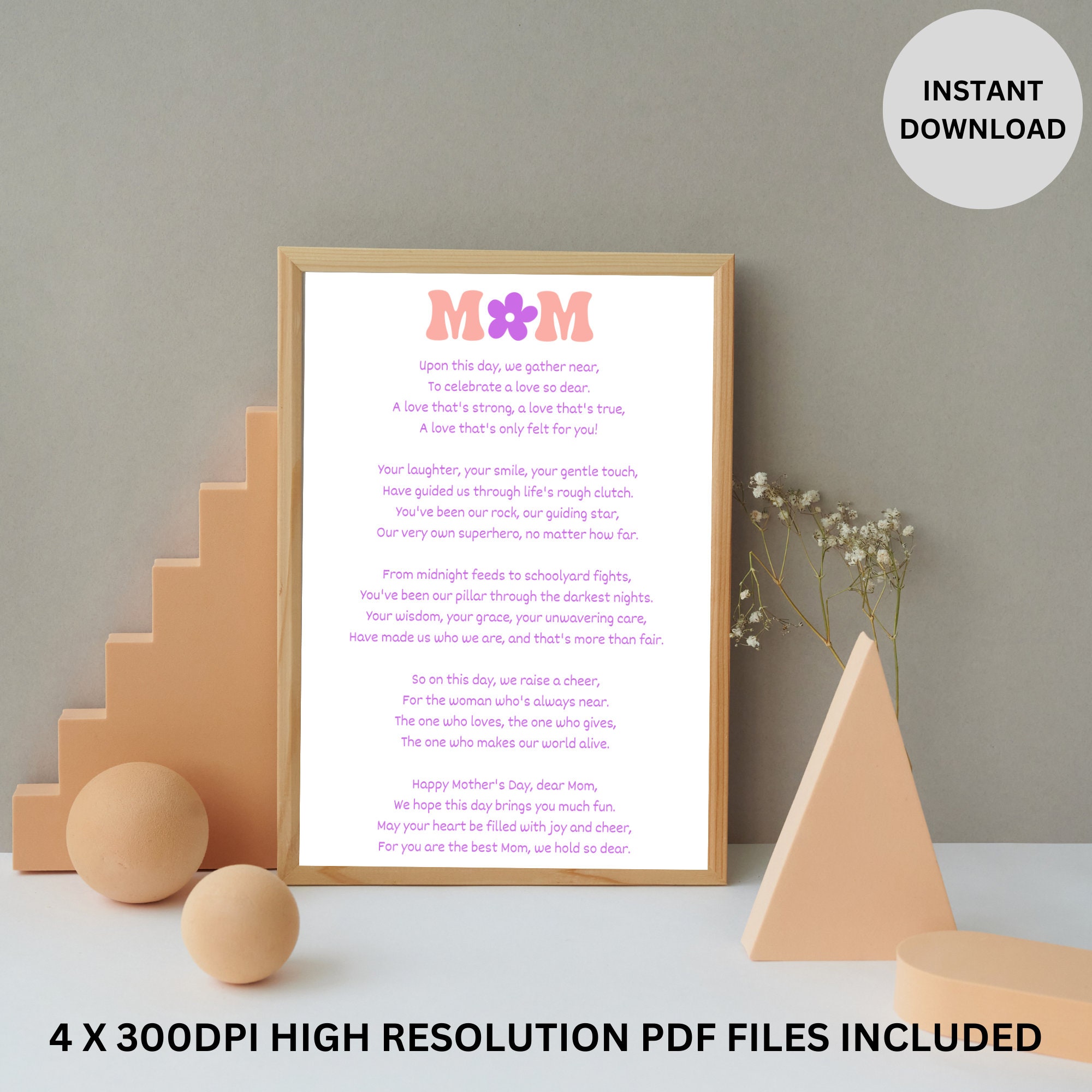 Mom A Mother's Day Poem Printable Wall Art Instant Download Keepsake ...