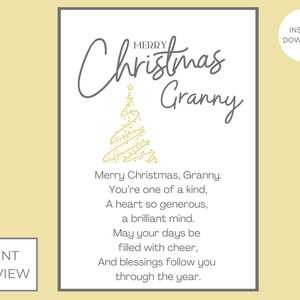 Christmas Poem Print for Granny Christmas Poems for Granny Merry ...