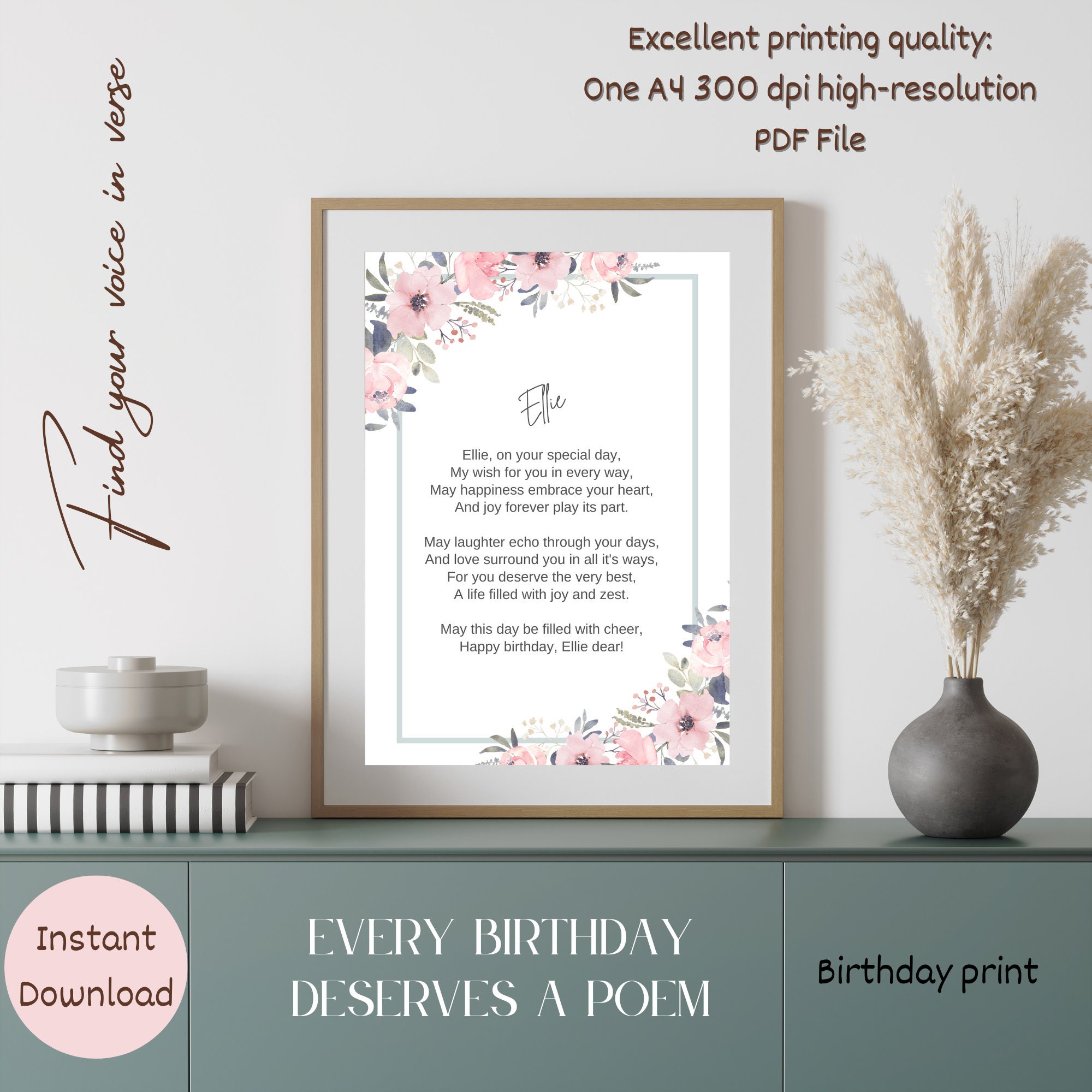 Ellie Personalized Birthday Poem Print Unique Gift for Her Poem for ...