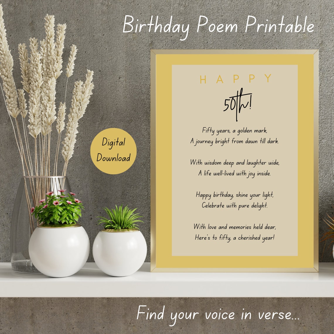 50th Birthday Poem Print Birthday Wishes for Her Birthday Poem for Him ...