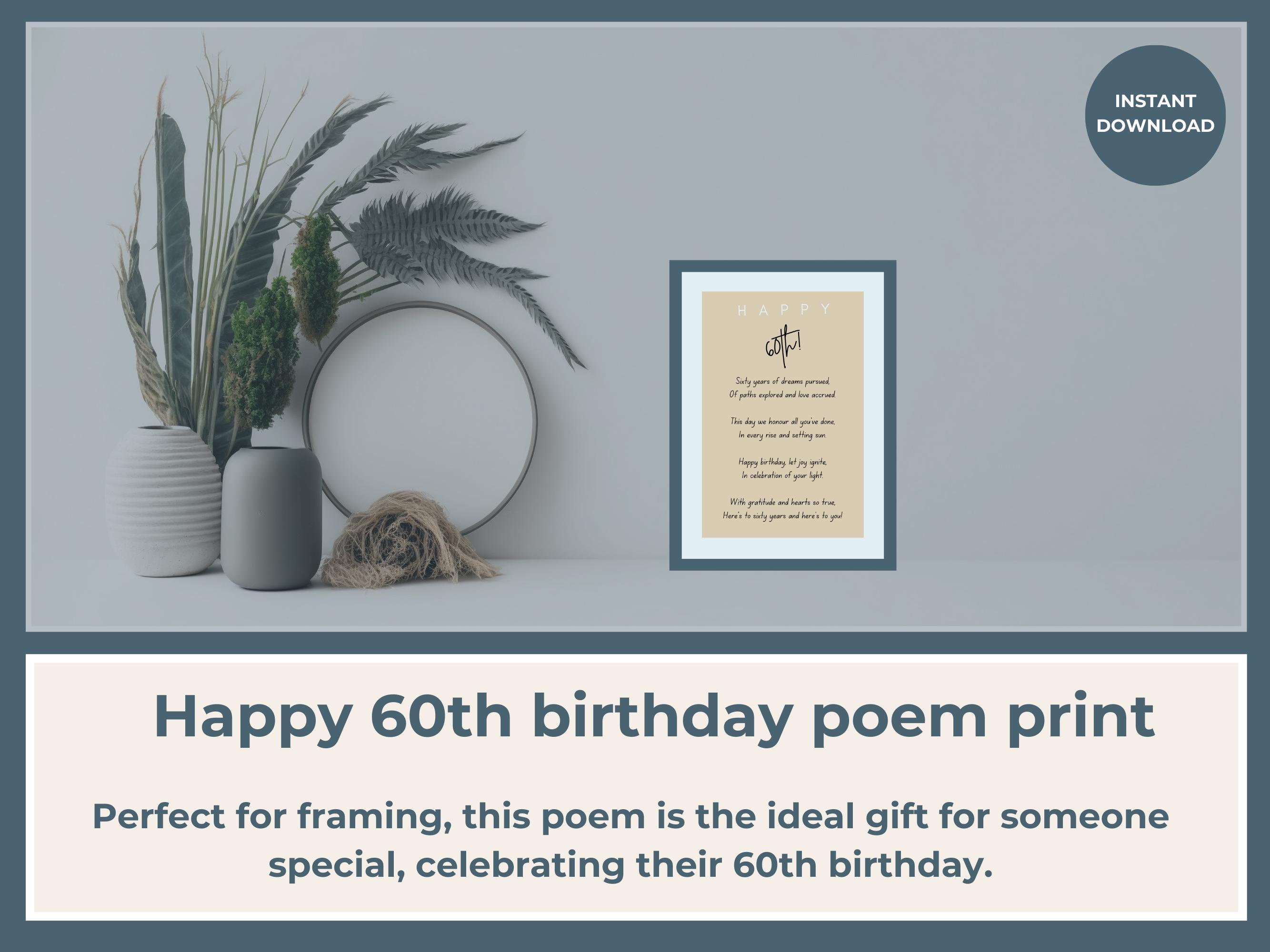 60th Birthday Poem Printable Instant Download Perfect for Framing and ...