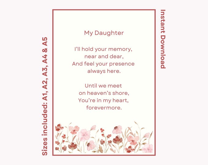 Daughter in Loving Memory Print, Funeral Poem, Bereavement, Heaven ...