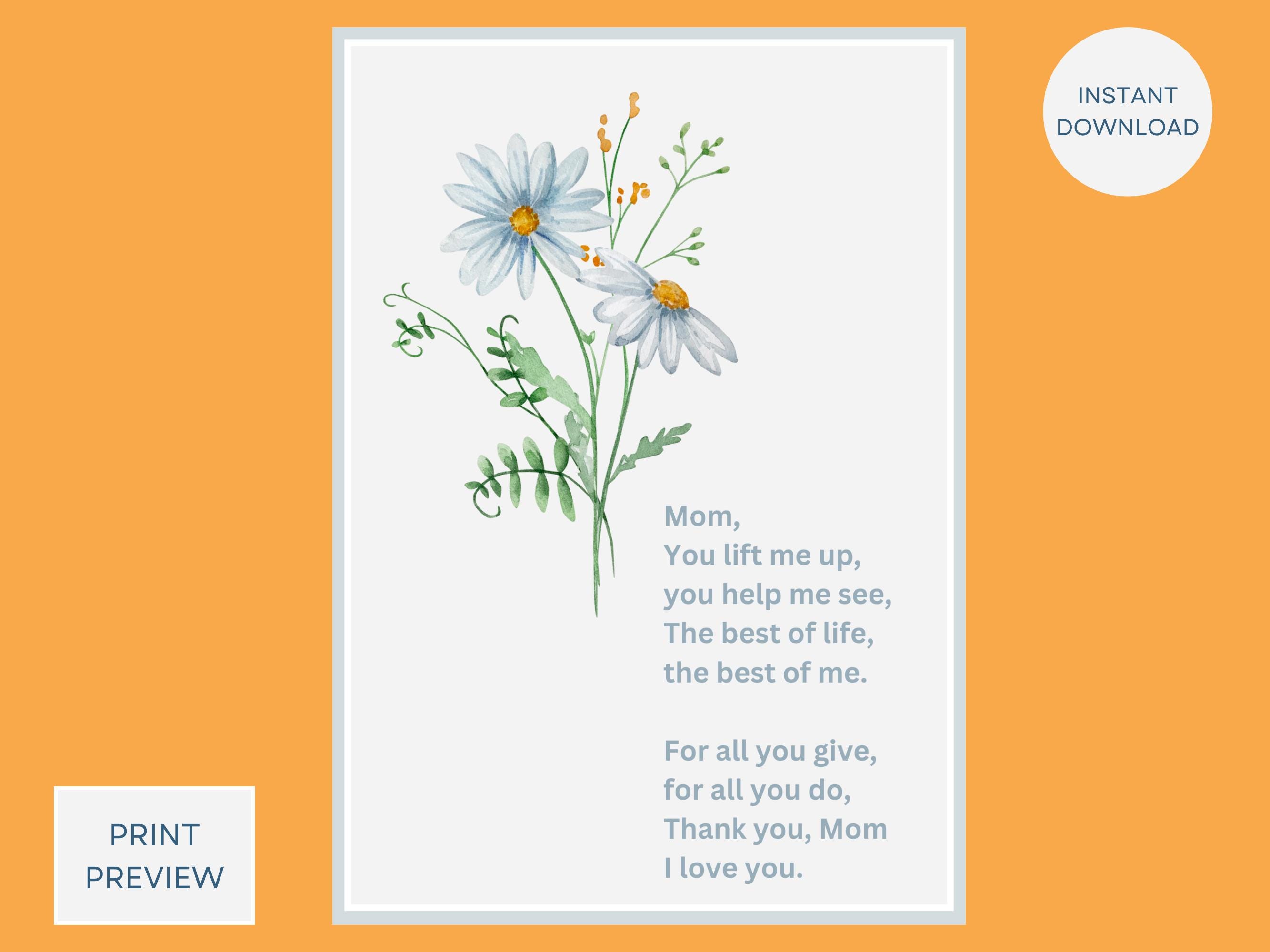 A Poem for Mom Printable Instant Download Mom Appreciation Poem ...