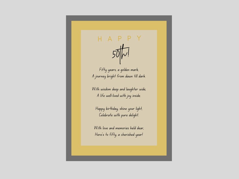 50th Birthday Poem Print Birthday Wishes for Her Birthday Poem for Him ...