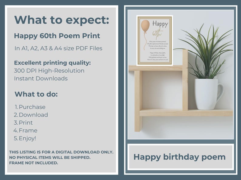 60th Birthday Poem Printable Instant Download Perfect for Framing and ...