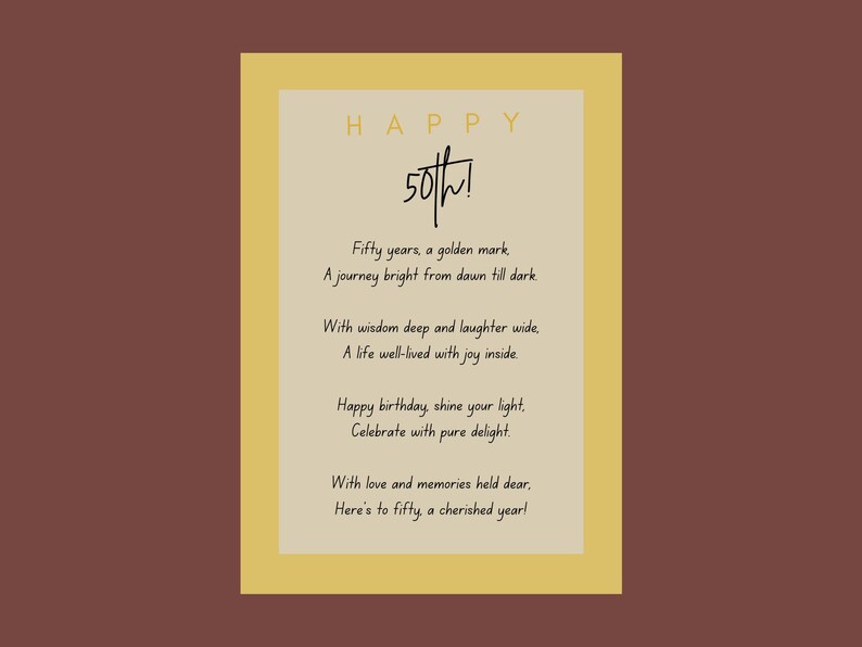 Happy 50th Birthday Poem for Father Mother Sister Brother Friend Wife ...